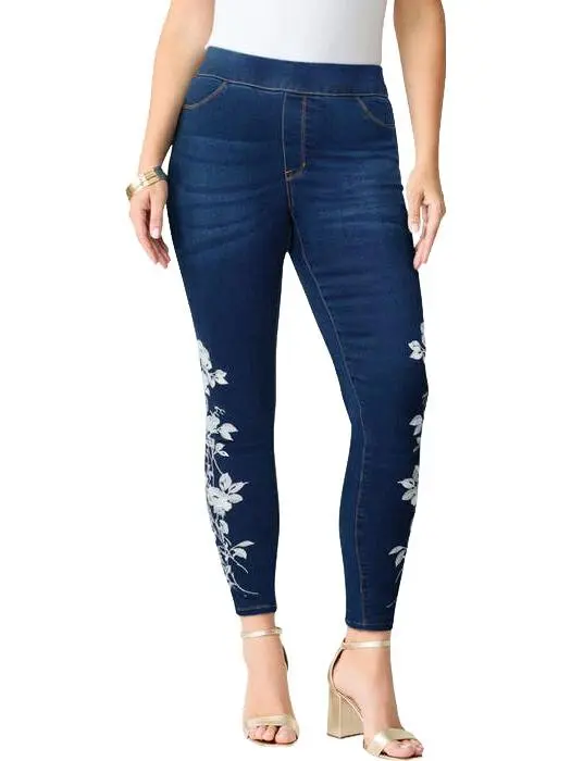 Roaman's 360° Stretch Embellished Jeggings - Blue