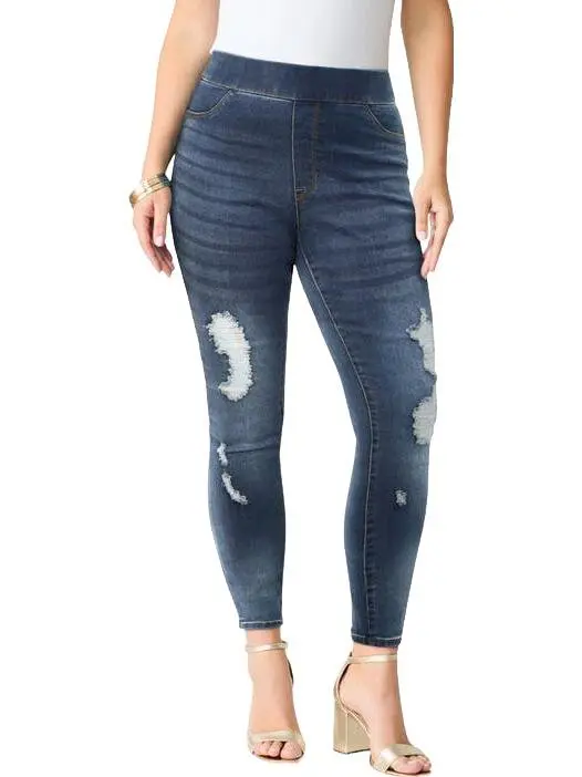 Roaman's 360° Stretch Embellished Jeggings - Distressed