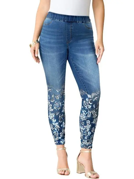 ROAMAN'S 360° Stretch Jeggings - Stonewash Ombre Floral