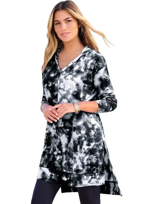 ROAMAN'S French Terry Tunic Hoodie - Black Acid Tie Dye