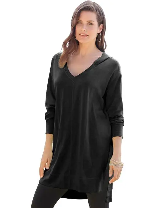 ROAMAN'S French Terry Tunic Hoodie - Black