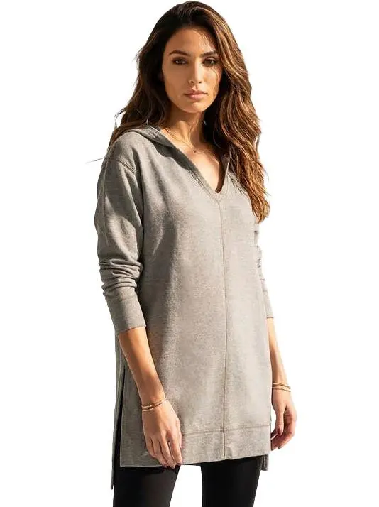 Roaman's French Terry Tunic Hoodie With V-neck And Side Slits - Medium Heather Grey