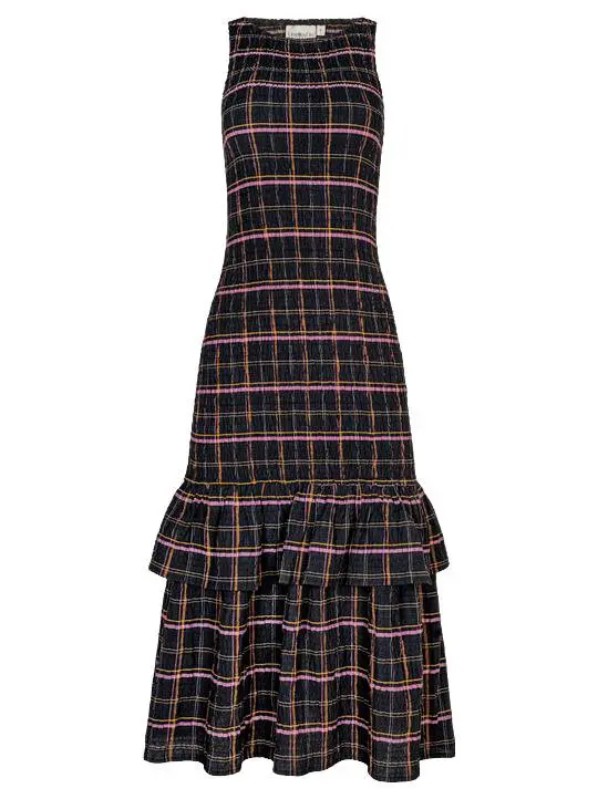 UNTITLED IN MOTION Annie Smocked Plaid Crinkle Midi Dress - Viv Plaid