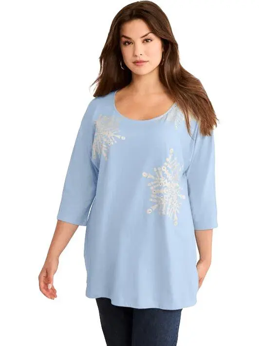 ROAMAN'S Embellished Tunic - Blue Sparkle Snowflakes