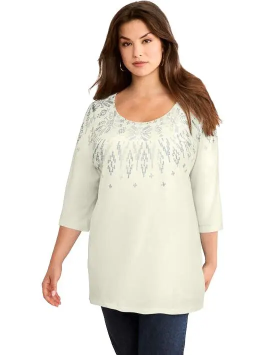 ROAMAN'S Embellished Tunic - Ivory Silver Fair Isle