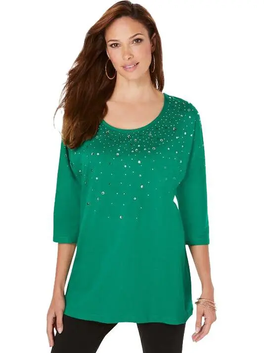 ROAMAN'S Embellished Tunic - Midnight Vine Rhinestone