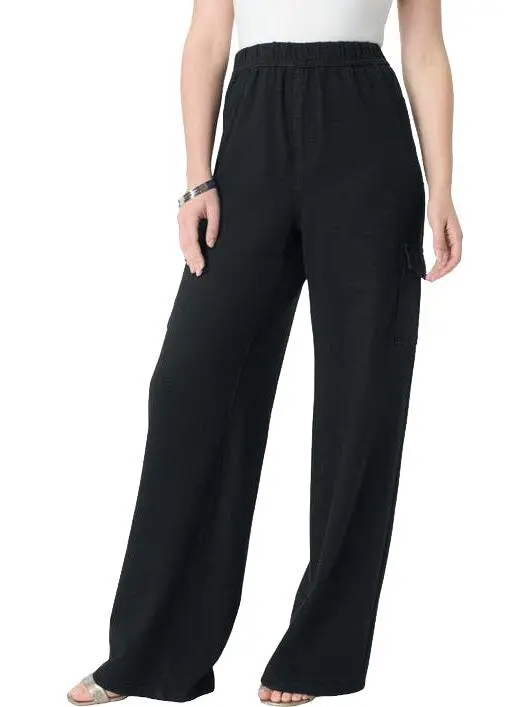 Roaman's Wide Leg Cargo Knit Jeans - Black