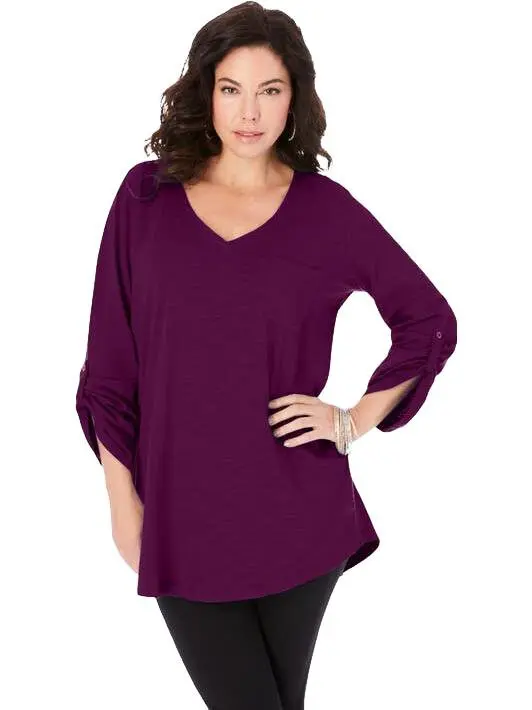 ROAMAN'S Boyfriend Textured Tunic - Dark Berry