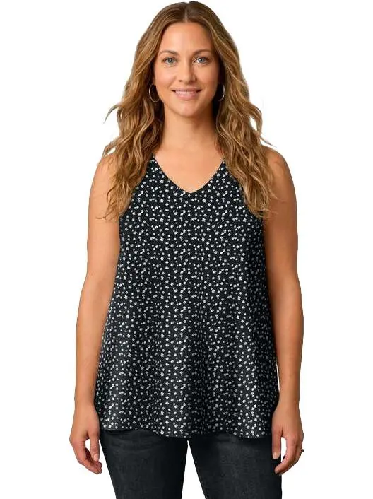 ROAMAN'S Cotton Ultimate Swing Tank Top - Black Buttercup Floral