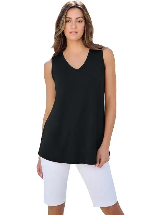 Roaman's Cotton Ultimate Swing Tank Top - Black