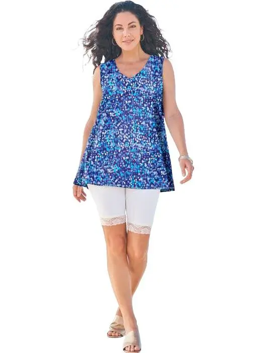Roaman's Cotton Swing Tank Top - Navy Multi Speckle