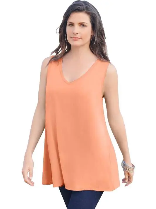 Roaman's Cotton Ultimate Swing Tank Top - Orange Melon