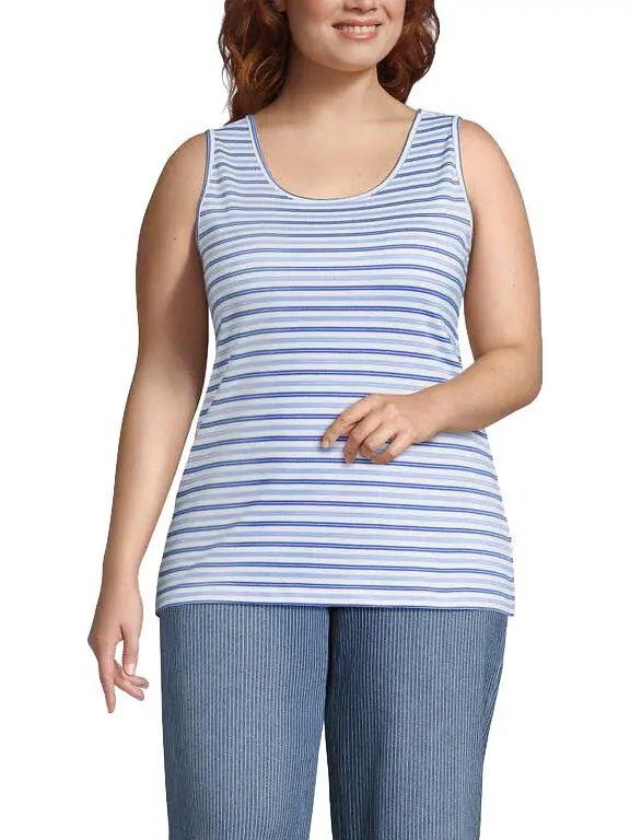 LANDS' END Cotton Tank Top - Light Sea/clear Blue Stripe