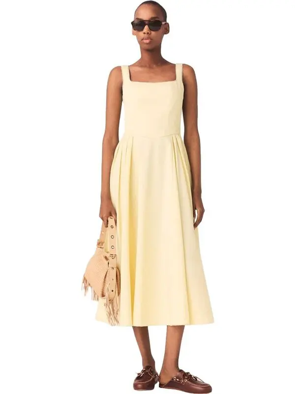 Maje Flared Rhinestone-trim Midi Dress - Pale Yellow