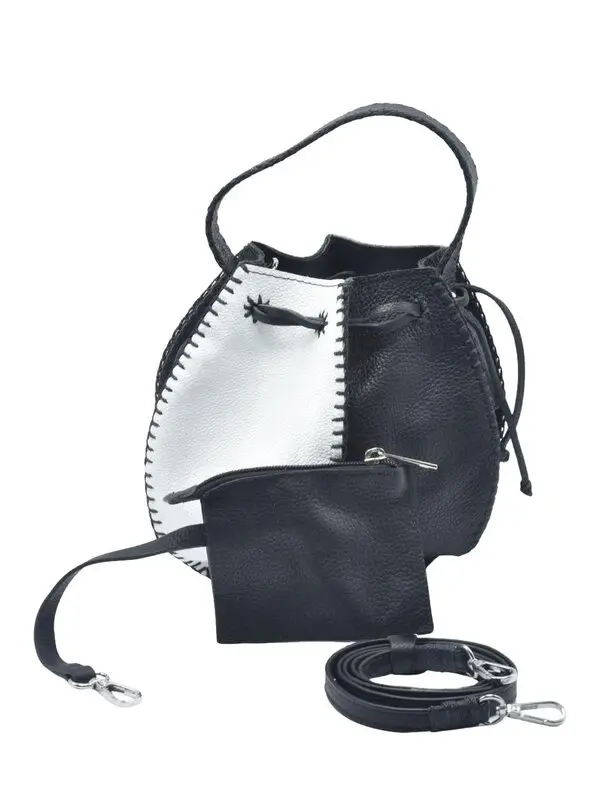 Carlos Falchi Tall Bucket Top Grain Leather Bag - Black And White