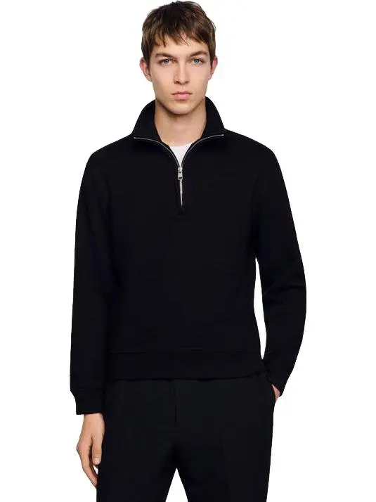Sandro Cotton Zip Sweatshirt - Black