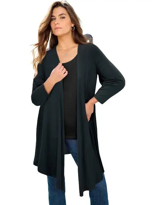 Roaman's Ultra Drape Open Front Cardigan - Black