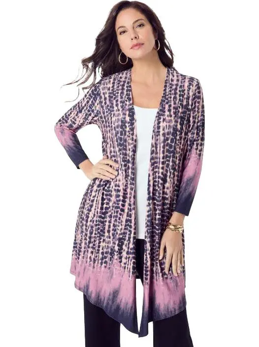 ROAMAN'S Drape Cardigan - Mauve Tie Dye Border