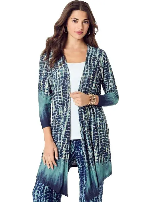 ROAMAN'S Drape Cardigan - Sage Tie Dye Border