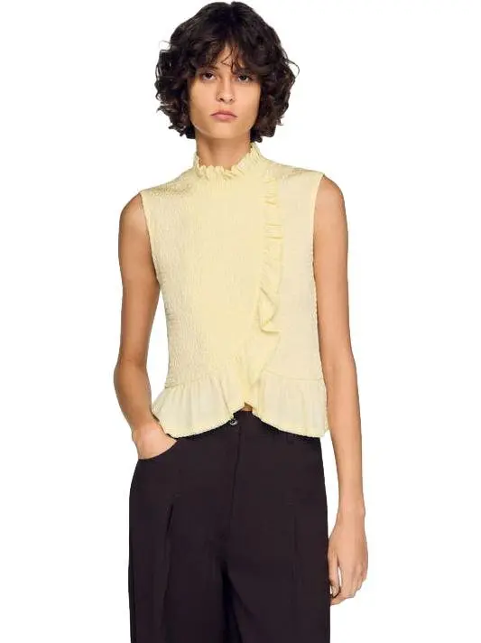 Sandro Ruffled Smocked Top - Light Yellow