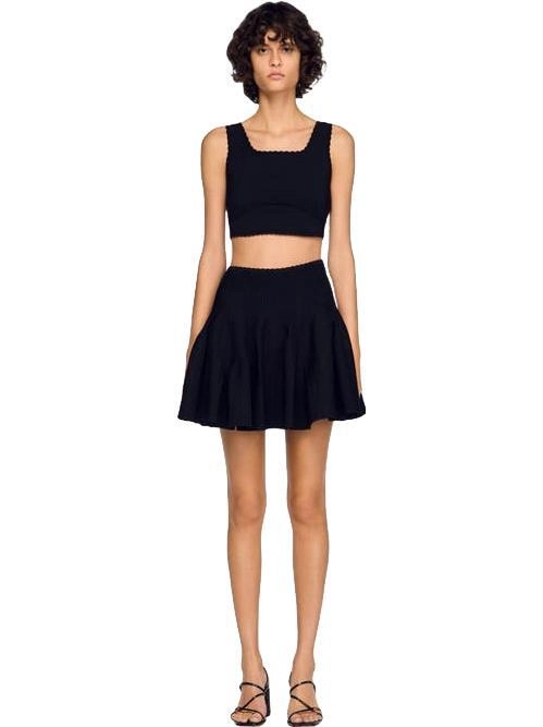 Sandro Short Knit Godet Skirt - Black