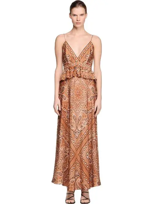 Sandro Bandana-print Maxi Dress - Brown/black
