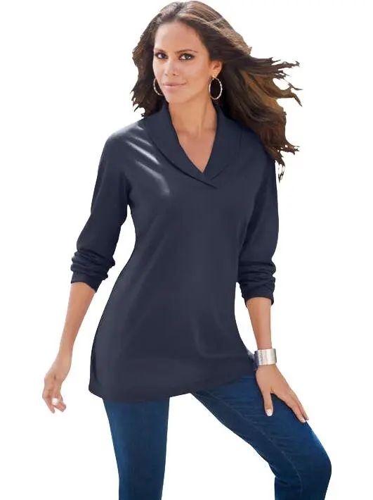 Roaman's Shawl Collar Ultimate Tee - Navy