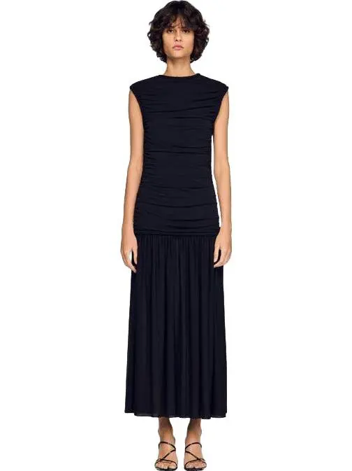 Sandro Draped Flared Maxi Dress - Black
