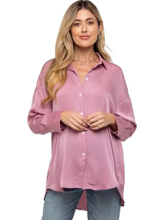 PINKBLUSH Striped Button Up Maternity Top - Mauve
