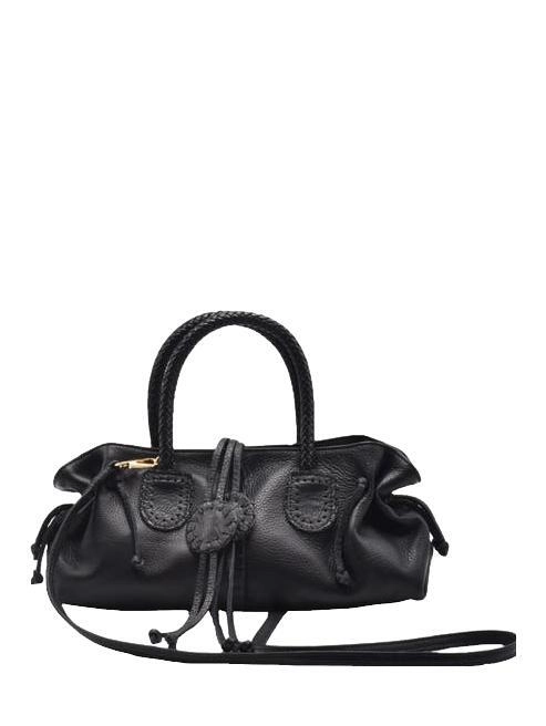 Carlos Falchi Mini Satchel Leather Bag - Black