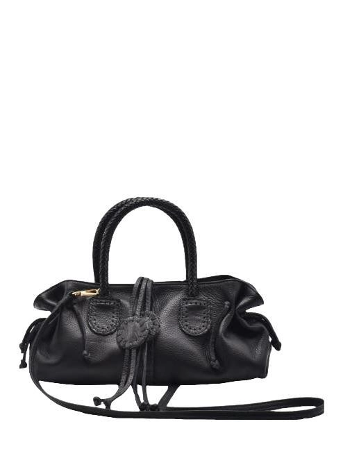 Carlos Falchi Mini Satchel Leather Bag - Black