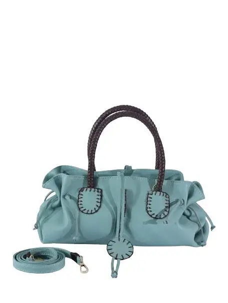 Carlos Falchi Mini Satchel Top-grain Leather Bag - Caribbean  Teal