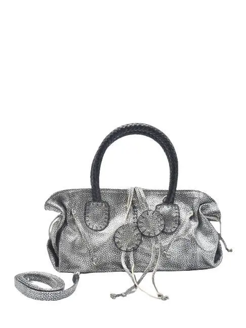 Carlos Falchi Mini Satchel Top-grain Leather Bag - Roman Chrome