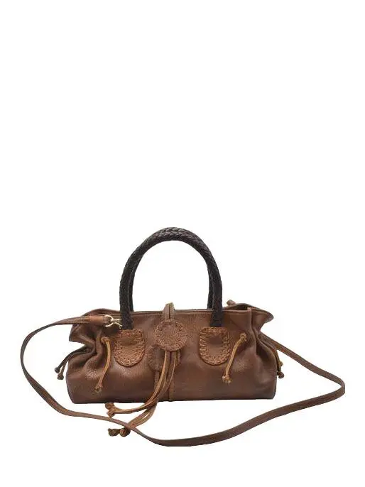 Carlos Falchi Mini Satchel Leather Bag - Whiskey