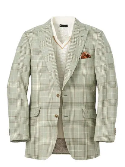 PAUL FREDRICK Plaid Wool Blend Single Breasted Peak Lapel Sport Coat - Green