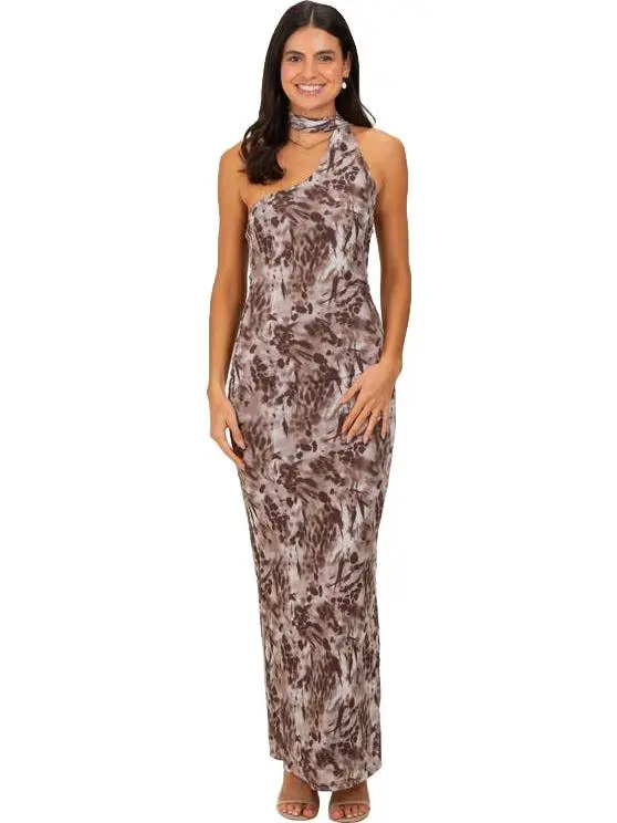 PINKBLUSH Printed Halter Maxi Dress - Mocha