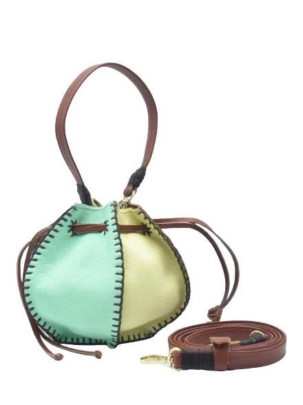 Carlos Falchi Leather Bucket Pouch - Lemon Lime