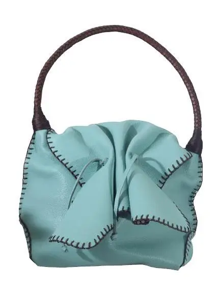 Carlos Falchi Shoulder Butterfly Top Grain Leather Bag - Caribbean  Teal