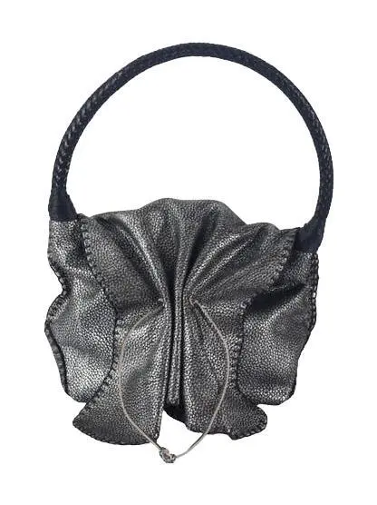 Carlos Falchi Shoulder Butterfly Top Grain Leather Bag - Roman Chrome