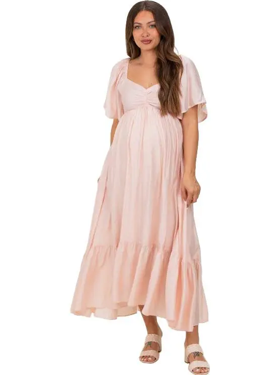 PINKBLUSH Flutter Sleeve Ruffle Hem Midi Dress - Light Pink