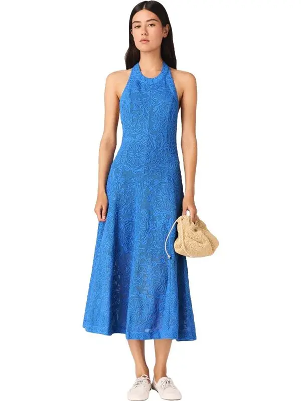 Maje Backless Guipure Maxi Dress - Blue