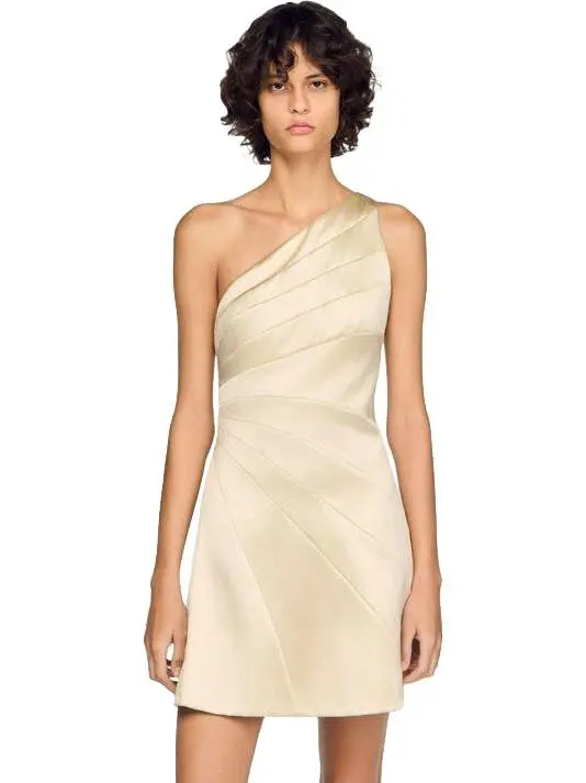Sandro Satin-effect Cutaway Mini Dress - Latte