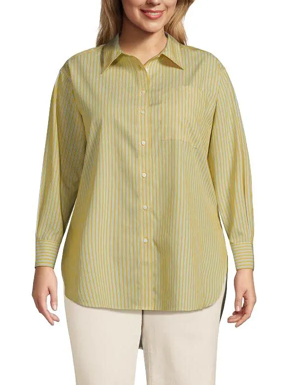 LANDS' END Oversized No Iron Poplin Tunic - Goldenrod/blue Stripe