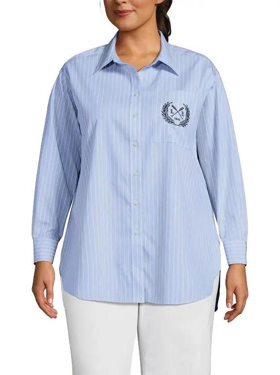 LANDS' END Oversized No Iron Tunic Shirt With Statement Collar - Le Crest/blue Stripe