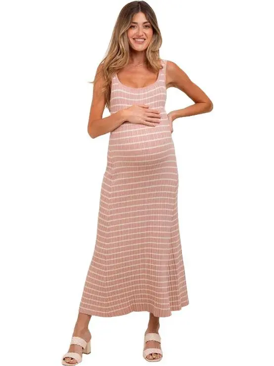 PINKBLUSH Lightweight Ribbed Fit And Flare Midi Dress - Light Pink