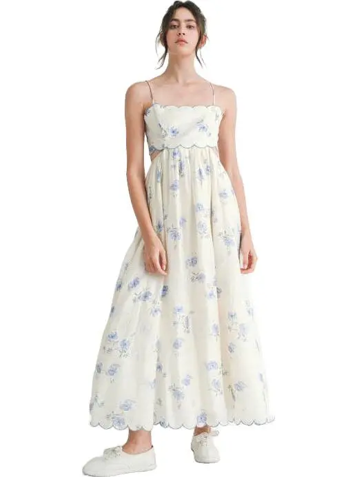 PINKBLUSH Floral Scallop Edge Cutout Maxi Dress - Blue