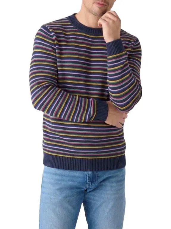 Robert Talbott Multi Stripe Rollneck Sweater - Navy Multi