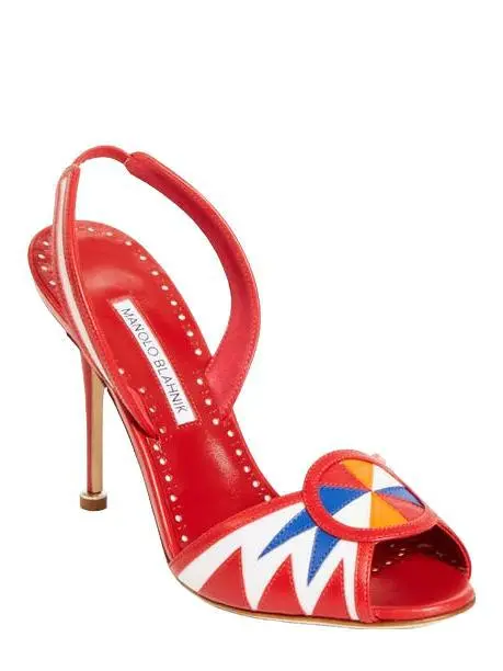 Manolo Blahnik Ucia Slingback Sandal - White/red/blue