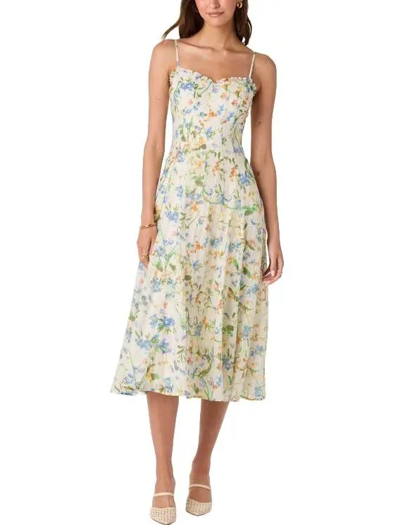 Astr The Label Jaylynn Ruffle Seamed Dress - Ivory Blue Floral