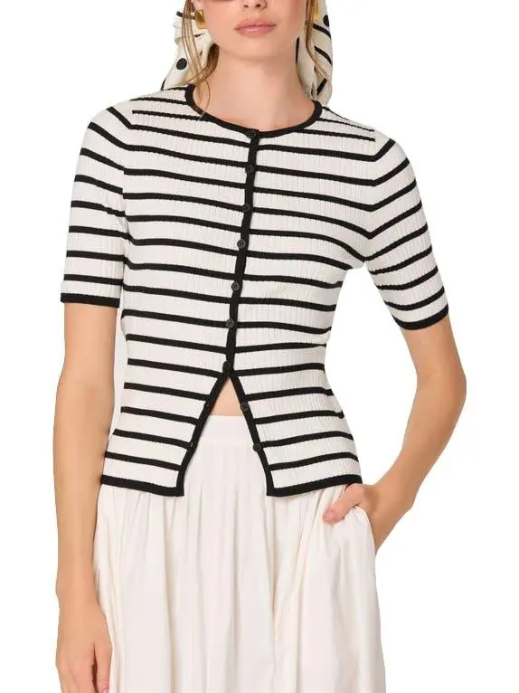 Astr The Label Henrie Stripe Button-up Sweater - Black White